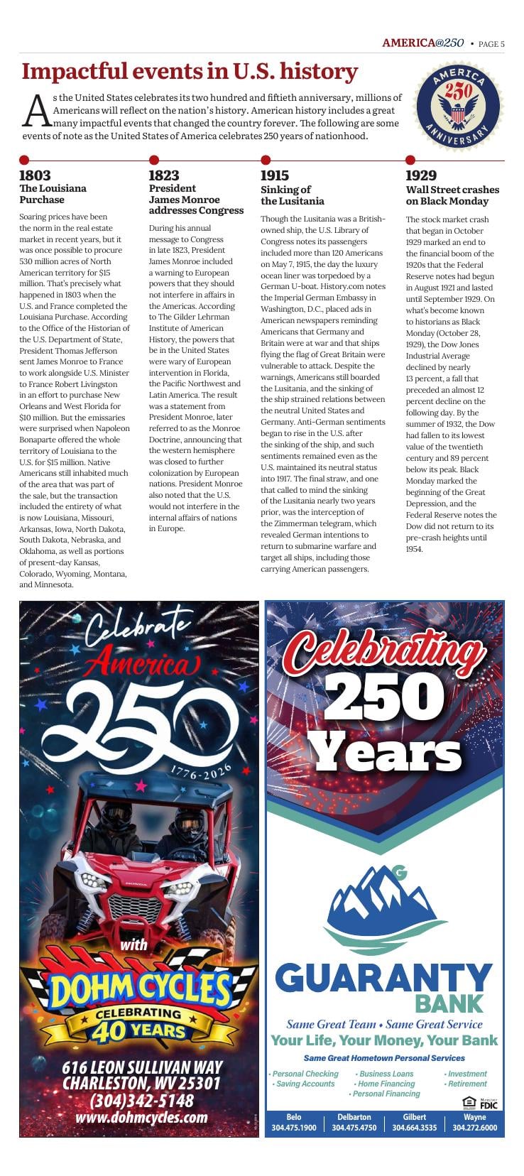 Page F5 | Celebrate America 250 Fourth of July | wvgazettemail.com