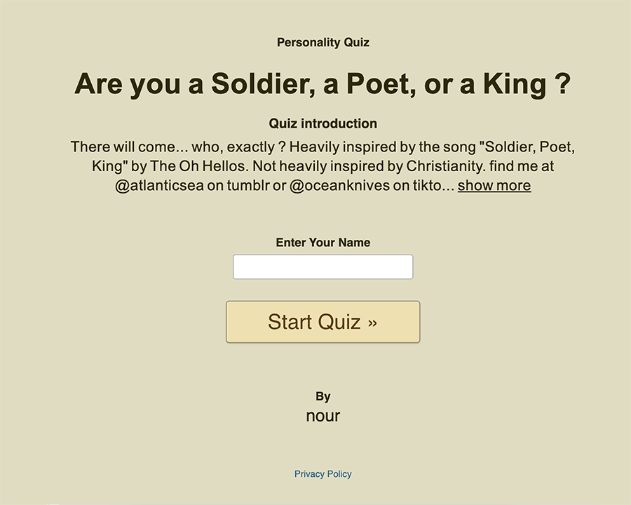 Soldier King Poet Quiz
