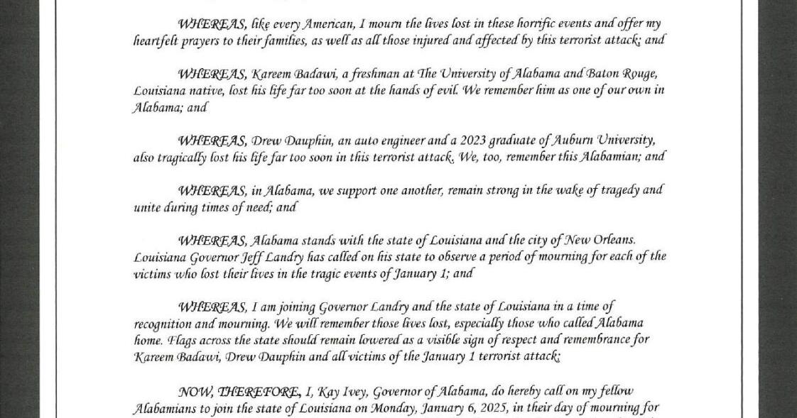 Ivey signs proclamation in honor of Alabamians who died in New Orleans ...