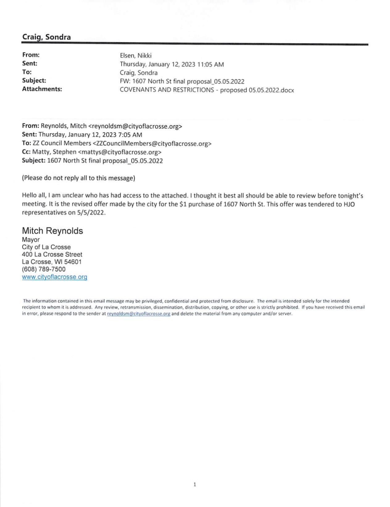 City of La Crosse Common Council voted to adopt Harry J Olson ...