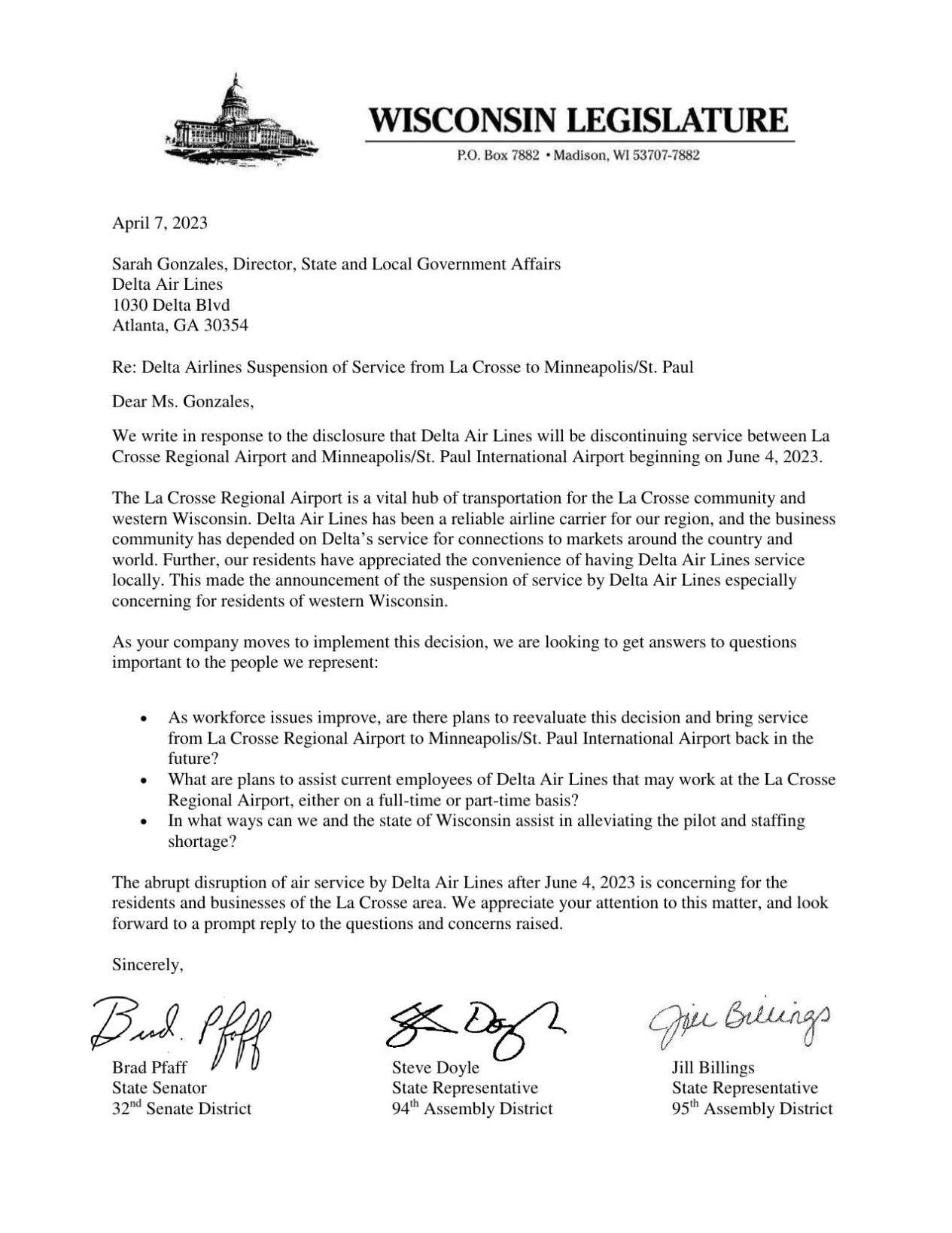 delta letter | | wxow.com