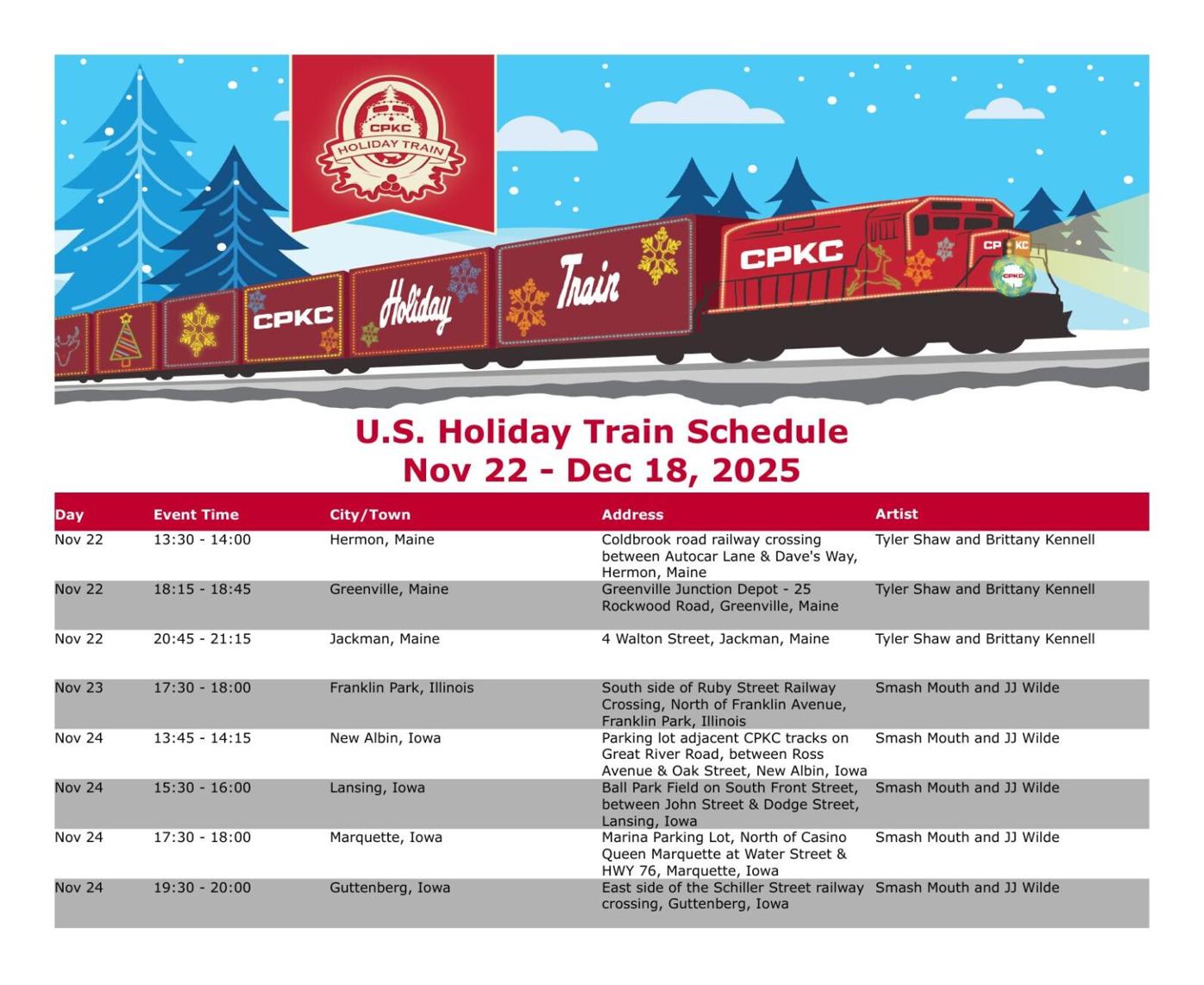 Details on Dec. 11 CPKC Holiday Train concert in Tomah | Coulee Region ...