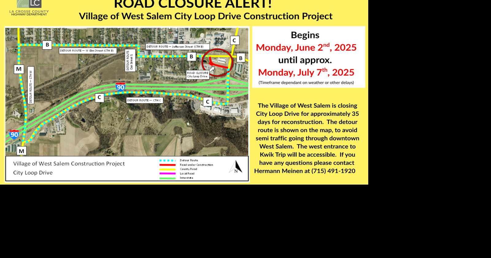 City Loop Drive closed for 35 days | Coulee Region News | wxow.com