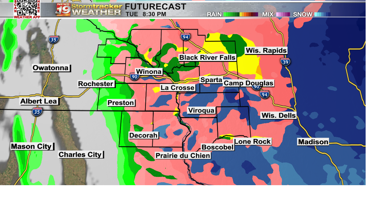 Accumulating snow, rain and mix heading into the middle of the week ...