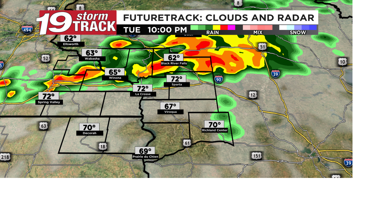 Multiple rounds of rain possible Tuesday night | Top Stories | wxow.com