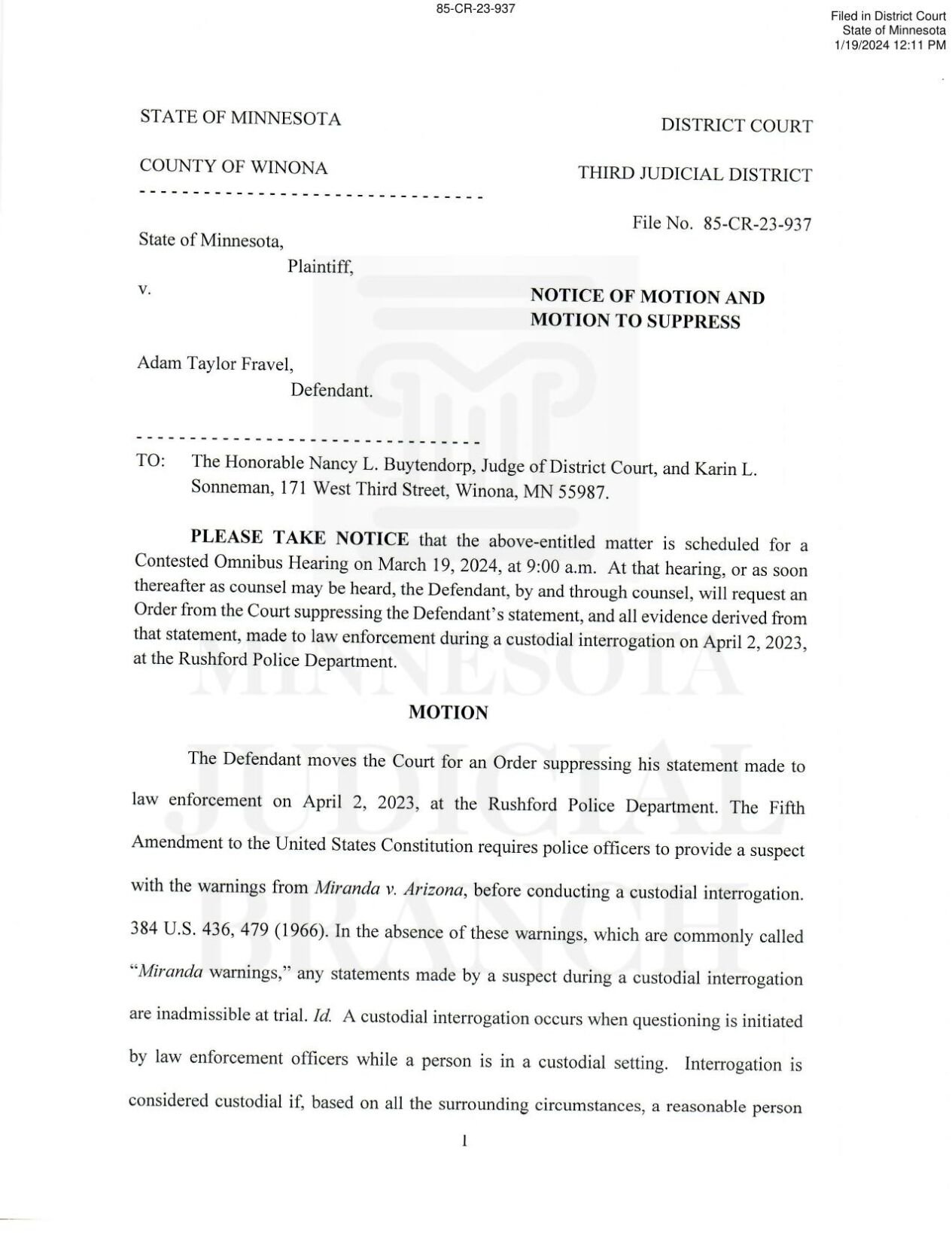 Change of venue, dismissal of charge filed in Adam Fravel case | Crime ...