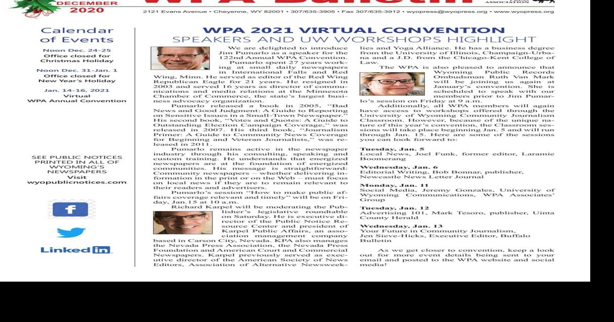 WPA December Bulletin | Ebulletin Archives | wyopress.org