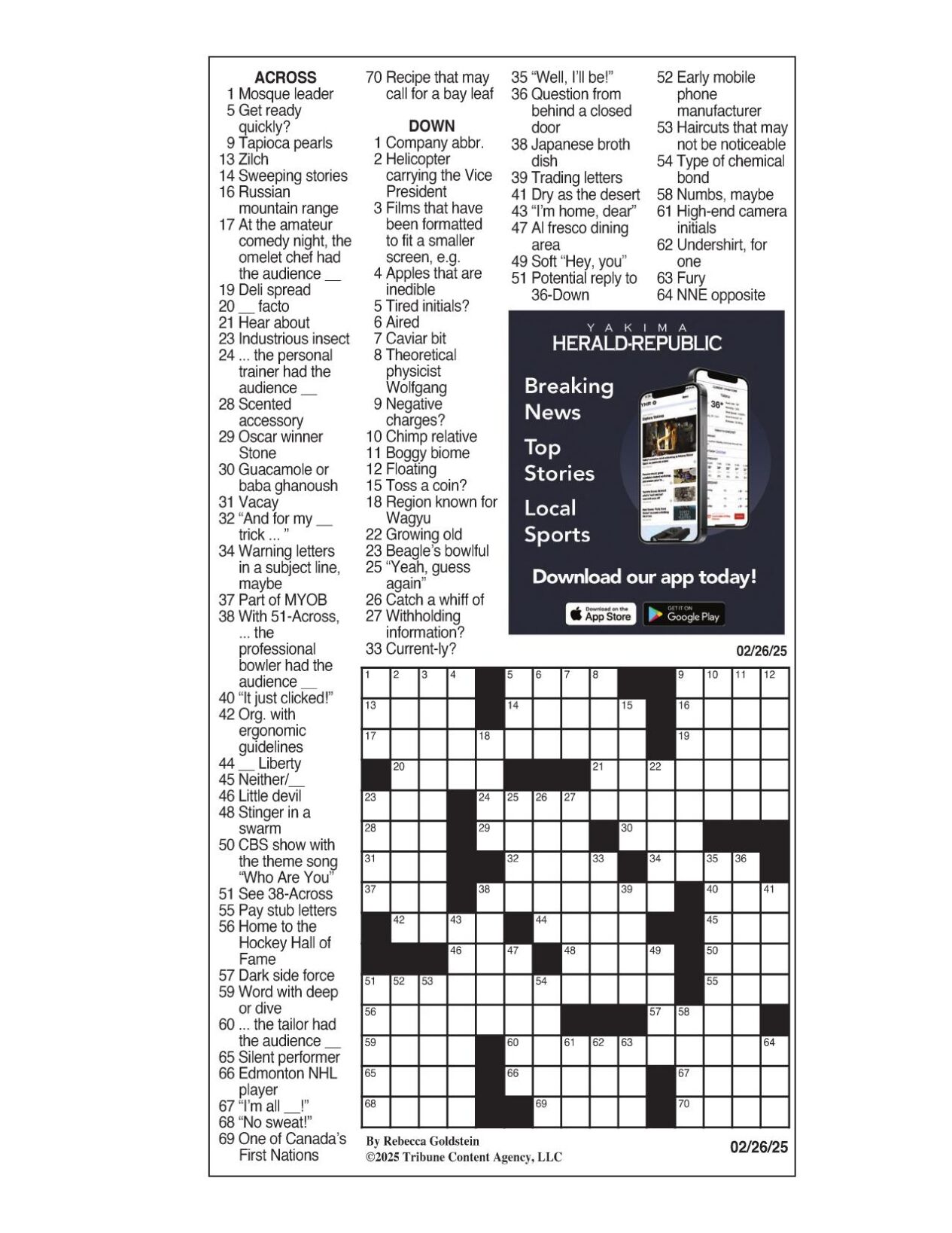 LA Times Crossword: Feb. 26, 2025 | Crosswords | yakimaherald.com