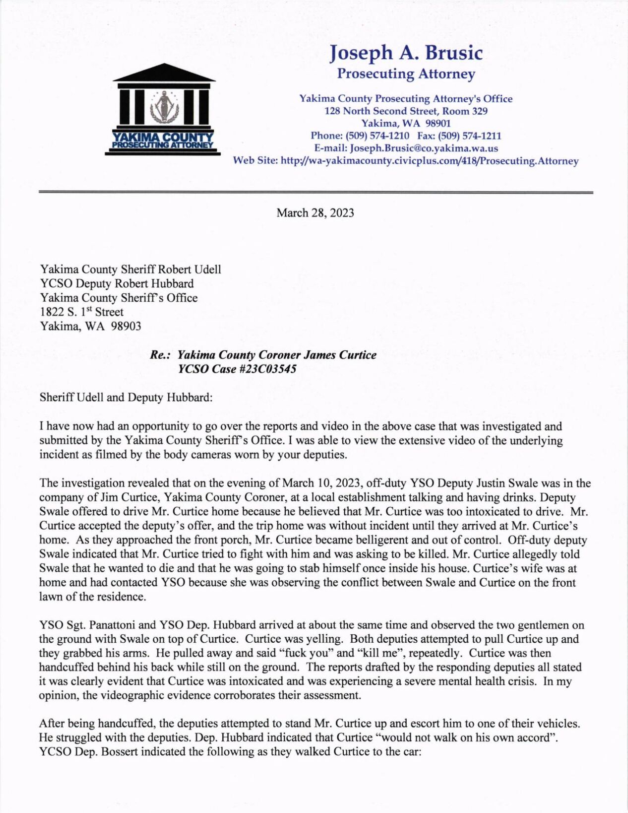 Prosecutor's memo on Coroner Jim Curtice | | yakimaherald.com