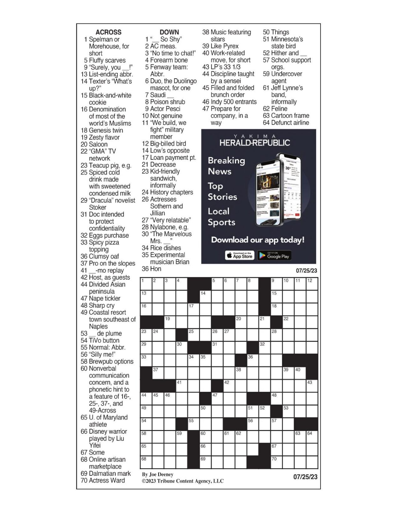 LA Times Crossword July 25 2023 Crosswords Yakimaherald la-times-crossword-july-25-2023-crosswords-yakimaherald
