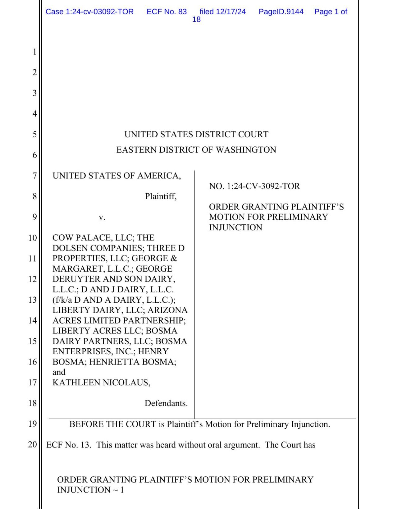 Injunction in dairy case | | yakimaherald.com