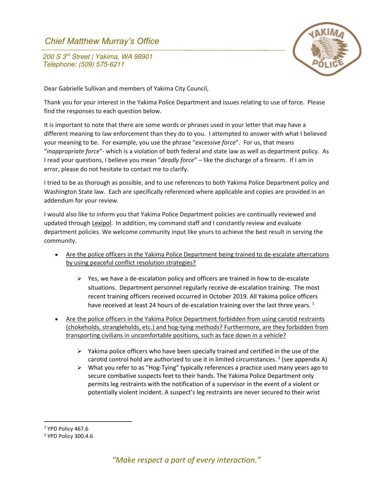 Yakima Police Chief Matt Murray responds to community questions about ...