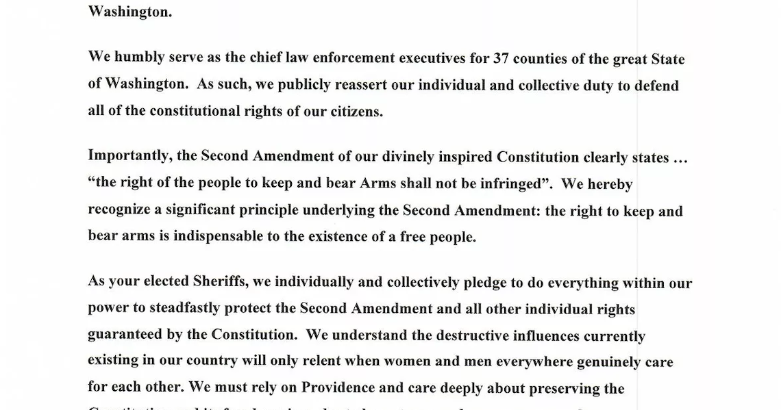Washington sheriffs sign letter vowing to uphold Second Amendment, but ...