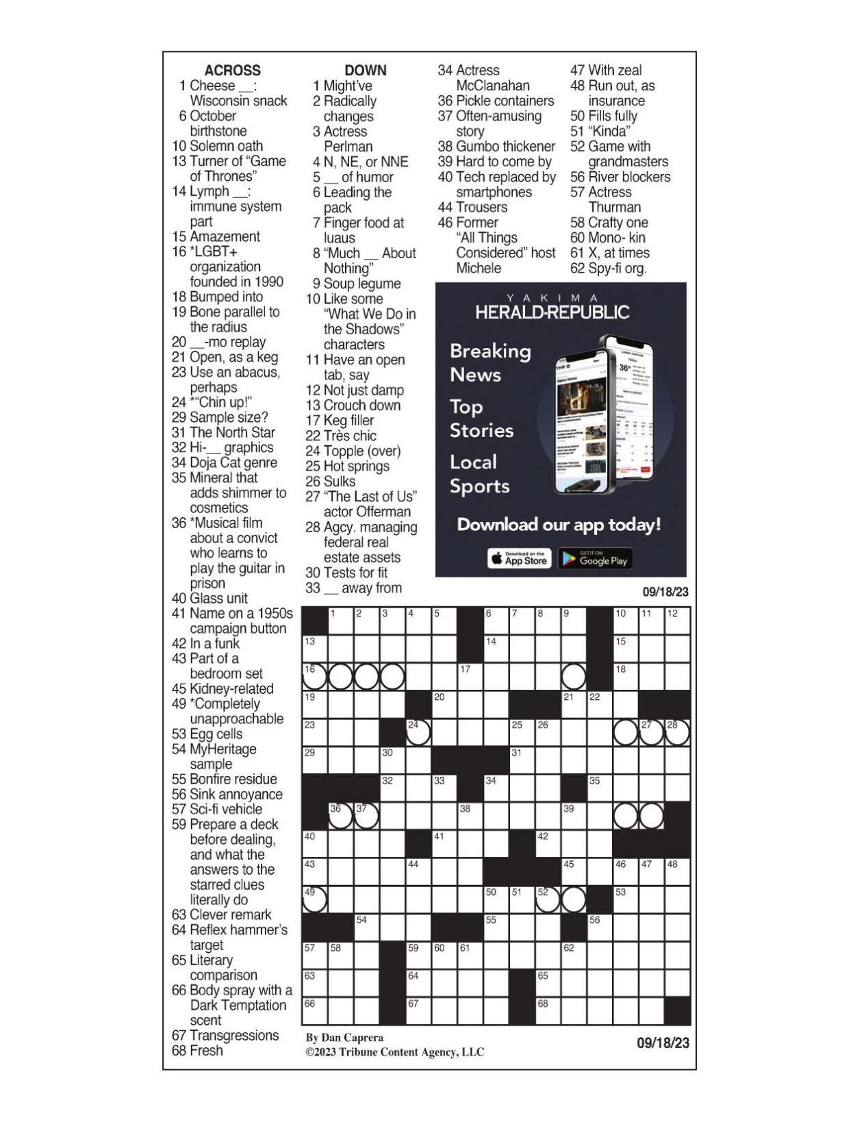 LA Times Crossword: Sept. 18, 2023 | Crosswords | yakimaherald.com
