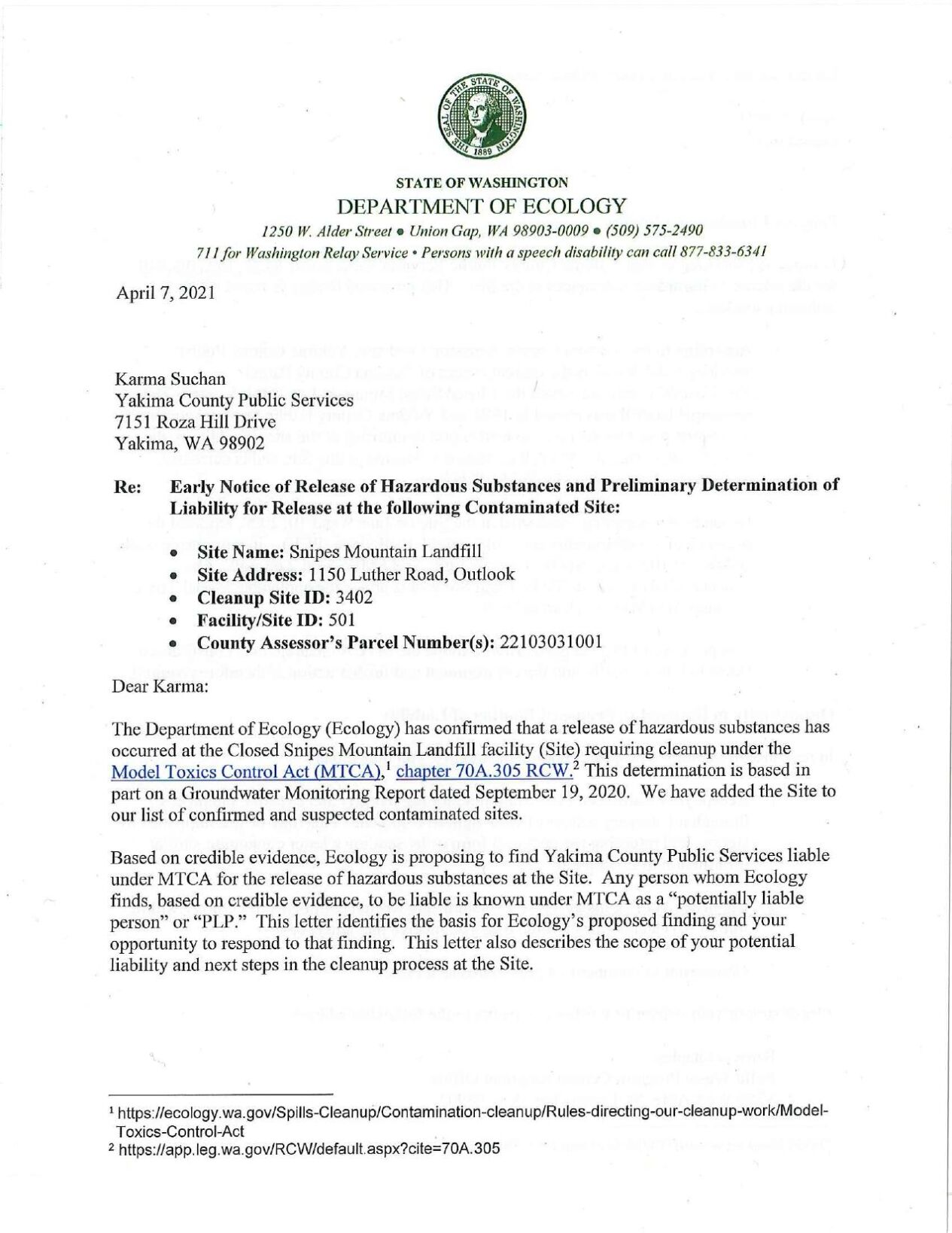 Notice from Ecology | | yakimaherald.com