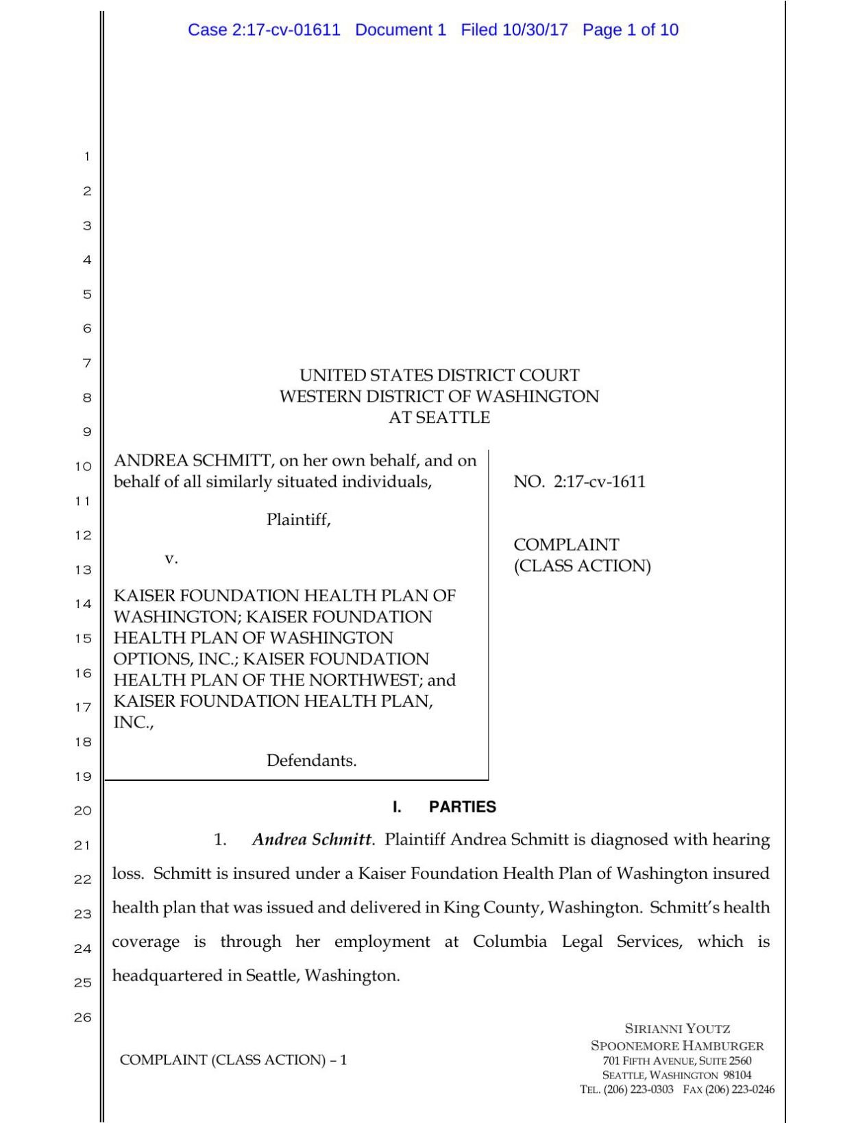 Lawsuit against Kaiser Foundation Health Plan of Washington ...