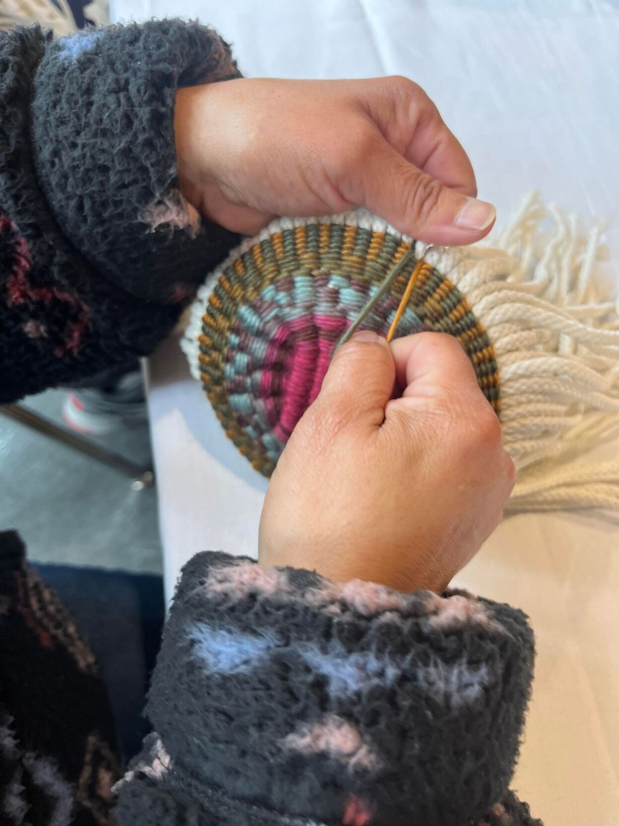 Wa'paas weaving instructor appearing on yarn company livestream ...