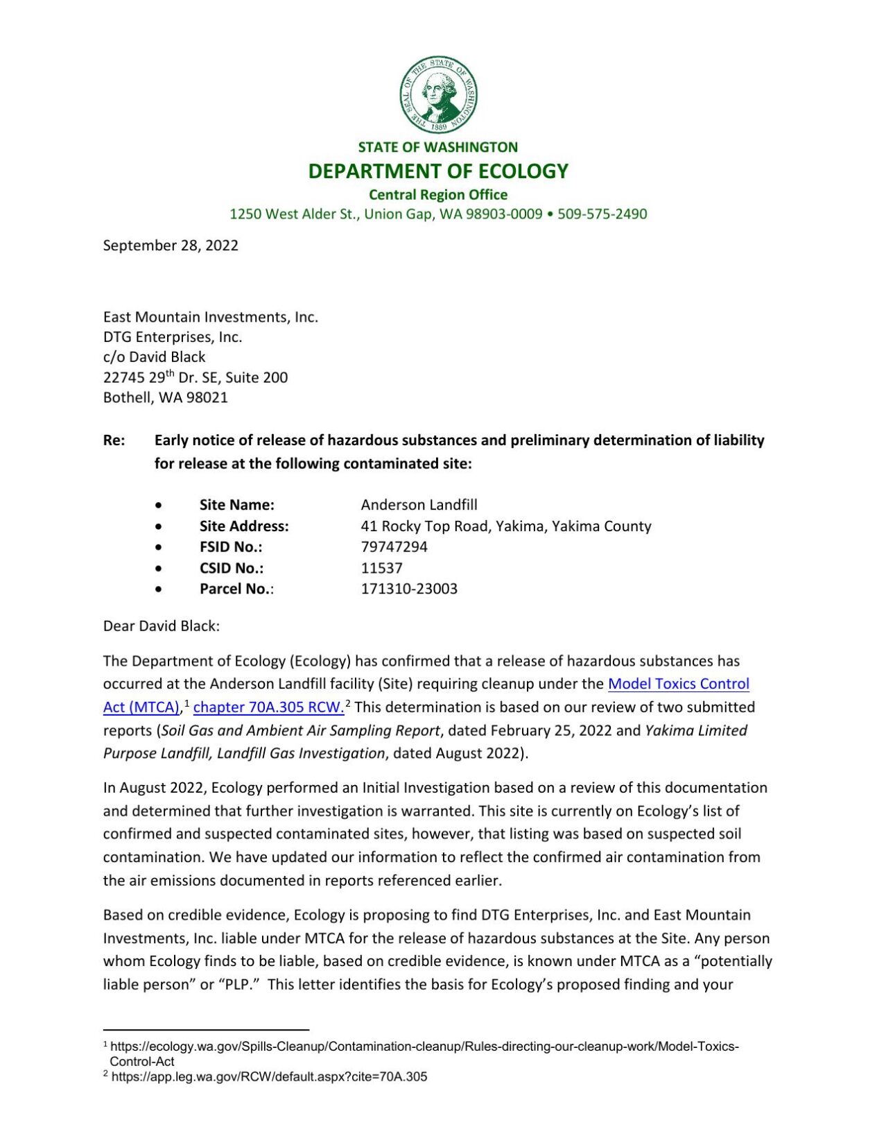 Ecology's letter to DTG Recycle | | yakimaherald.com