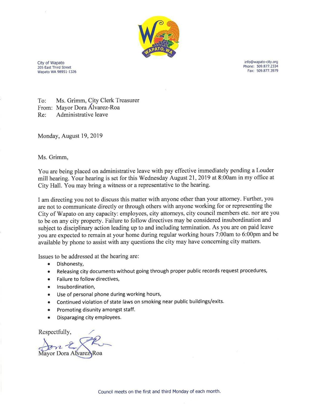 Discipline letter to Kim Grimm | | yakimaherald.com