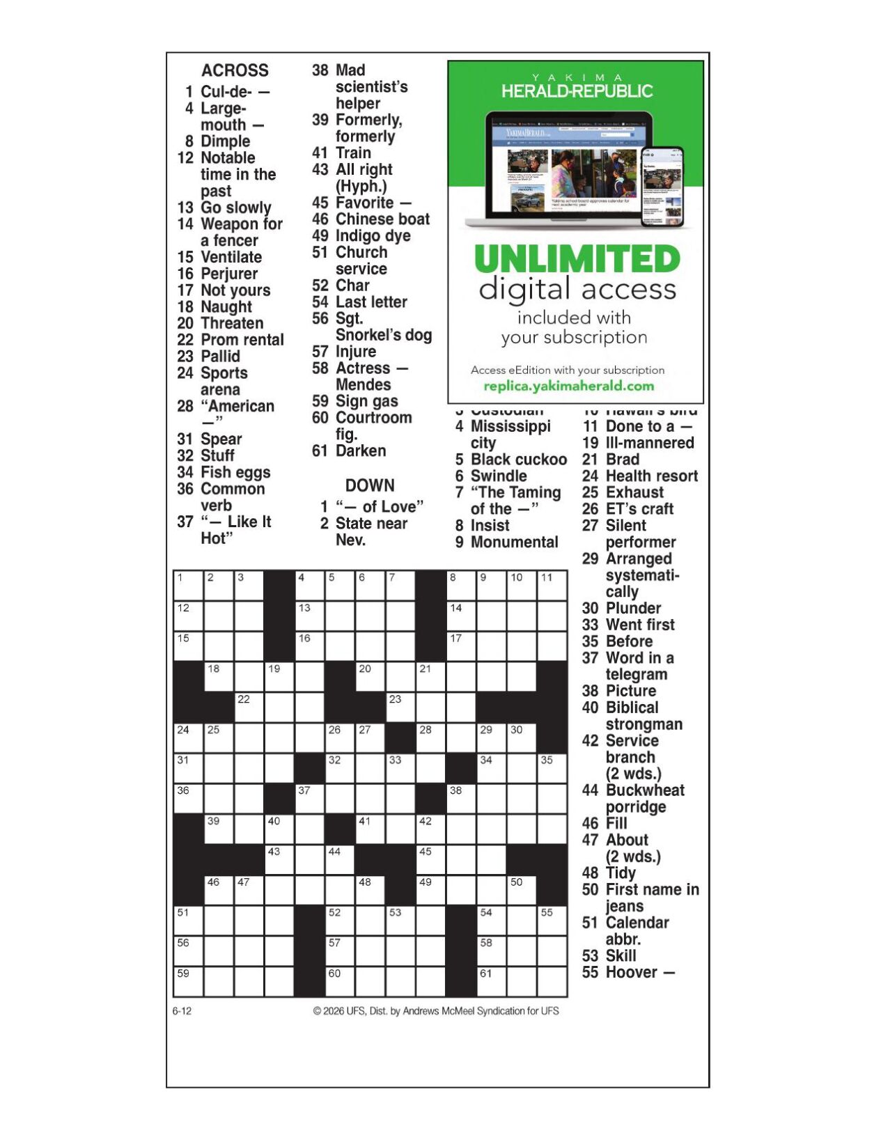AM Crossword: June 12, 2026 | Crosswords | yakimaherald.com