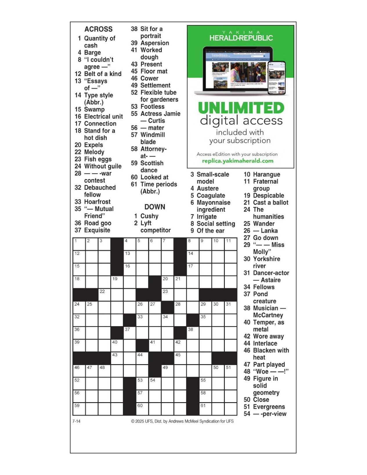 AM Crossword: July 14, 2025 | Crosswords | yakimaherald.com
