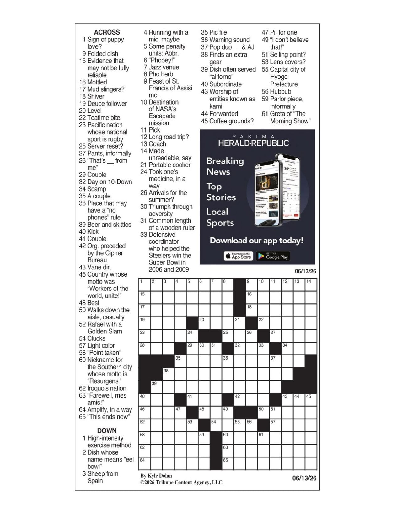 LA Times Crossword: June 13, 2026 | Crosswords | yakimaherald.com