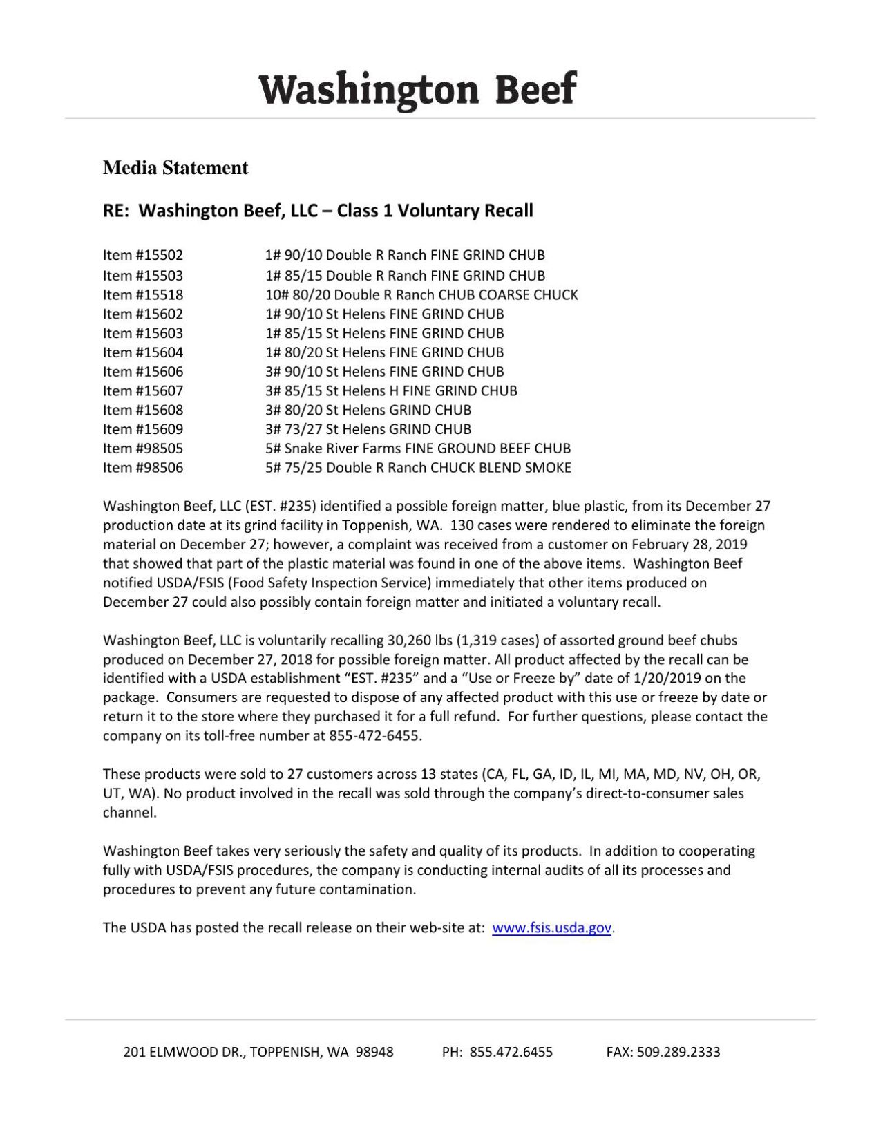 Washington Beef recalls more than 30,000 pounds of assorted ground beef ...