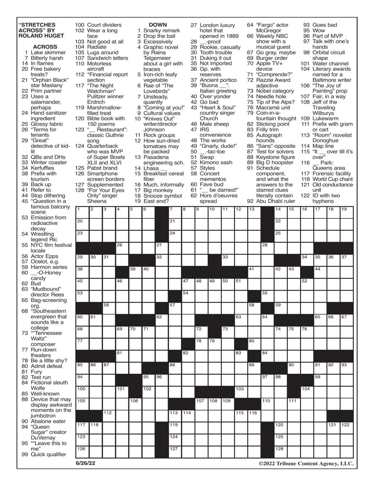 LA Times Crossword: June 26, 2022 | Crosswords | yakimaherald.com