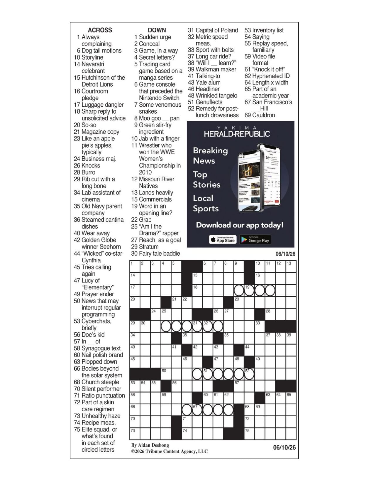 LA Times Crossword: June 10, 2026 | Crosswords | yakimaherald.com