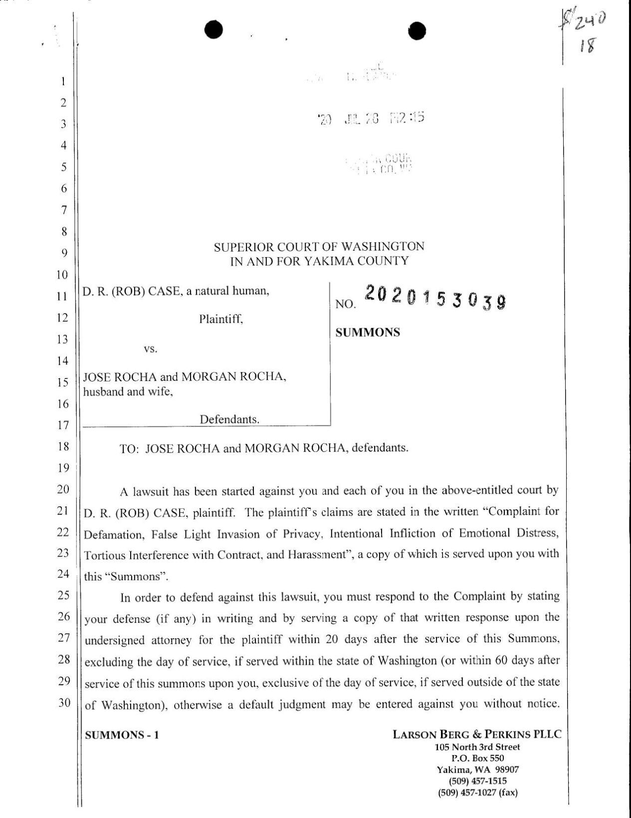 Lawsuit filed by D.R. "Rob" Case against Jose Rocha | Pdfs ...