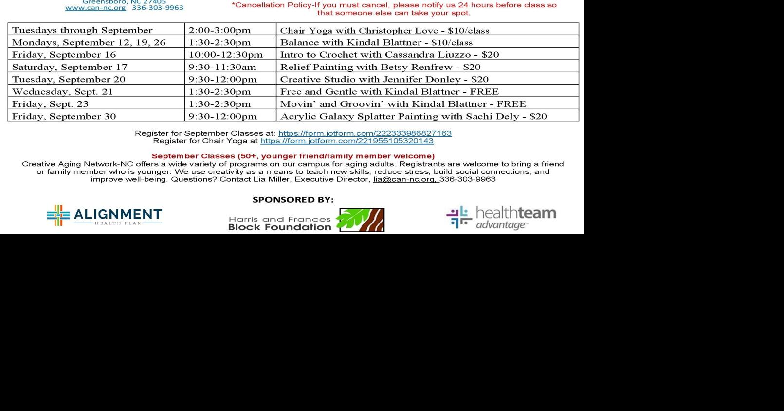 September Classes at CAN-NC | Education | yesweekly.com