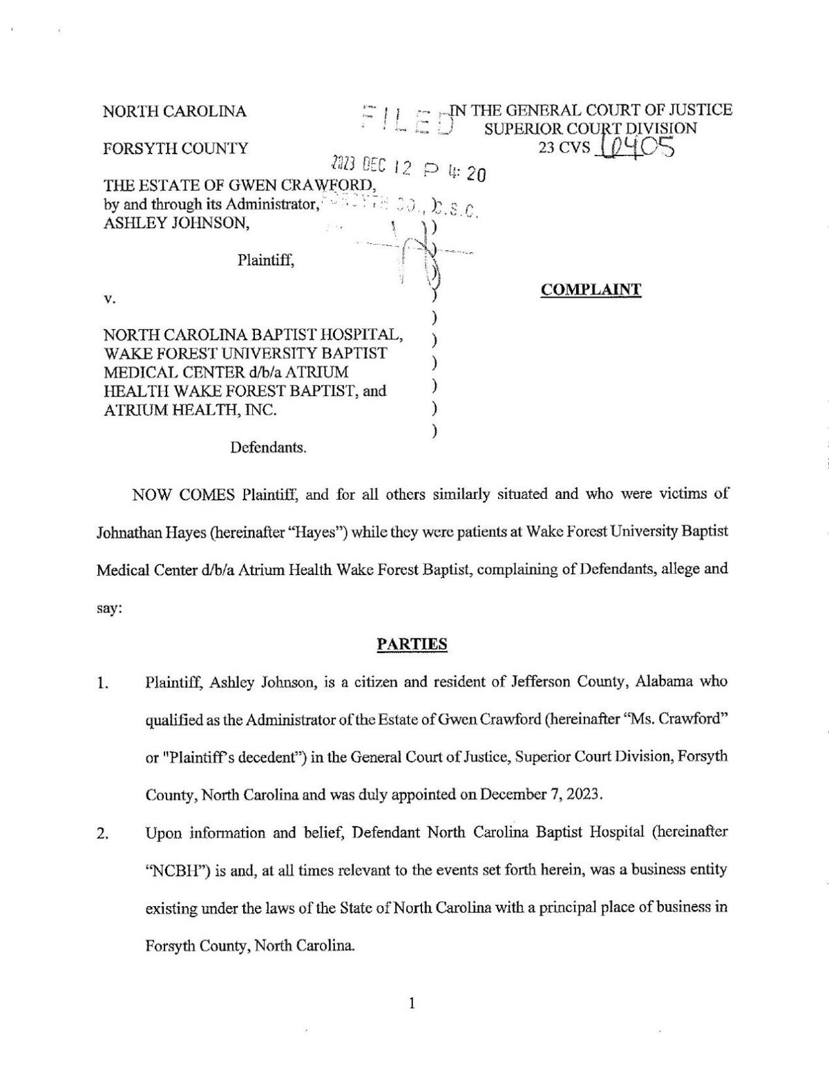 Civil Lawsuit Filed Against Nc Baptist Hospital Wake Forest Baptist