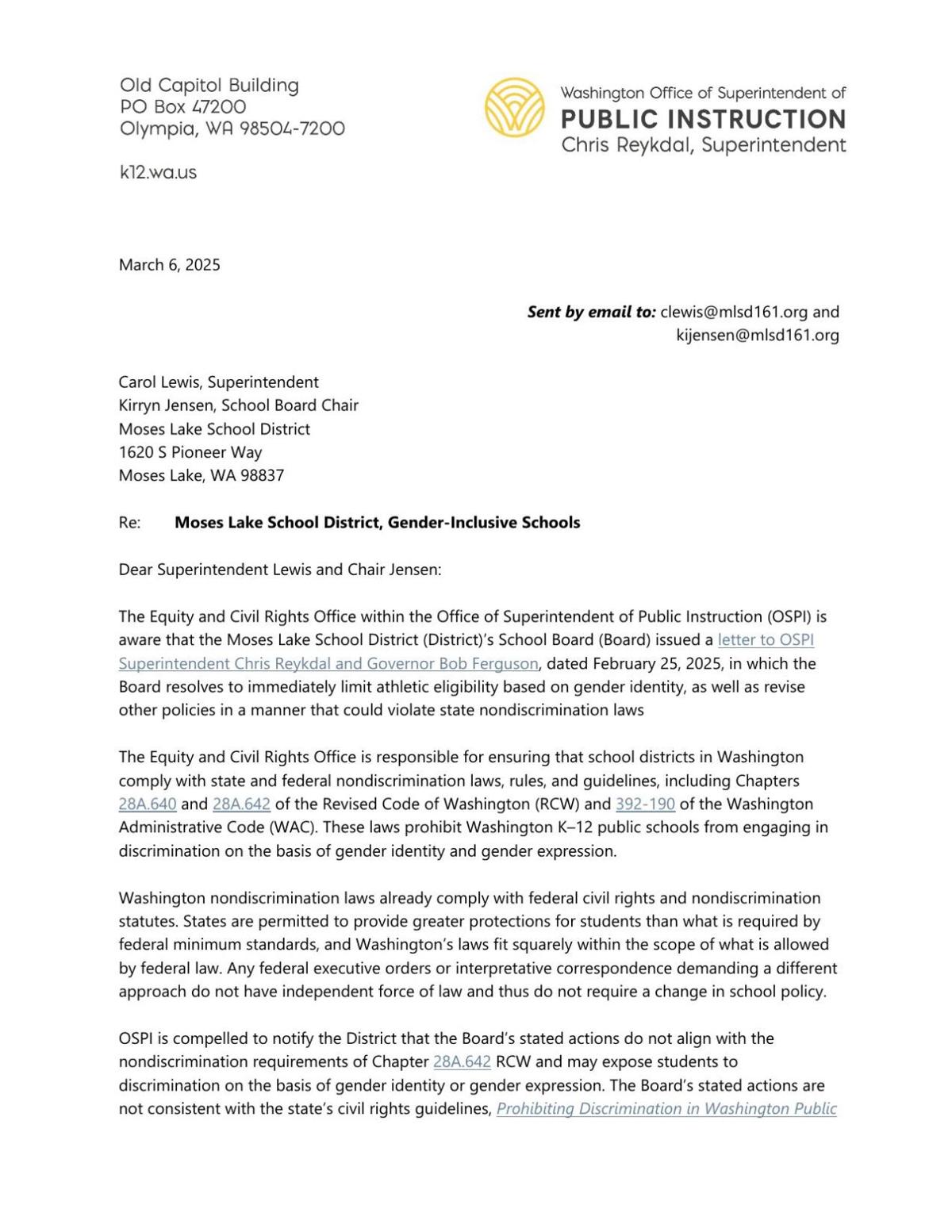 State threatens Moses Lake School District over proposed gender policy ...