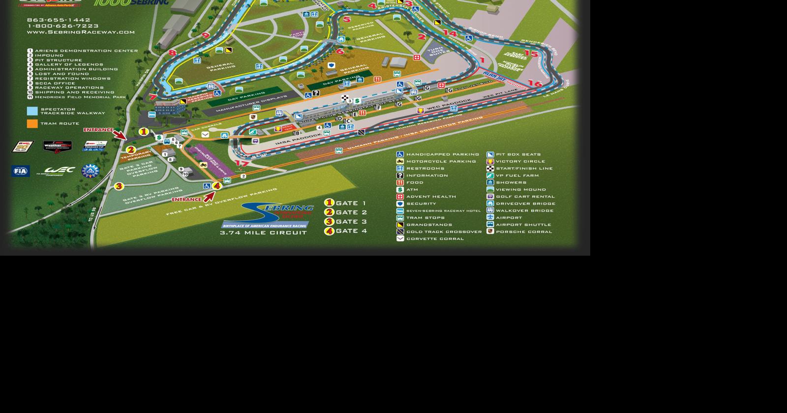 Map of Sebring International Raceway for 2019 12 Hours of Sebring ...