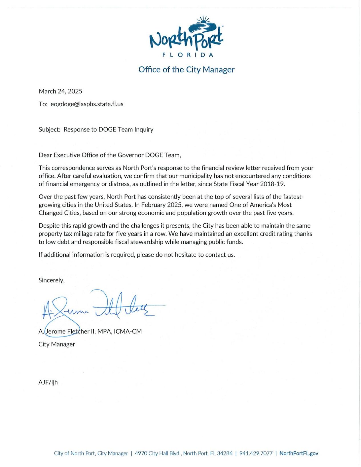 North Port responds to DOGE letter from governor's office | News ...