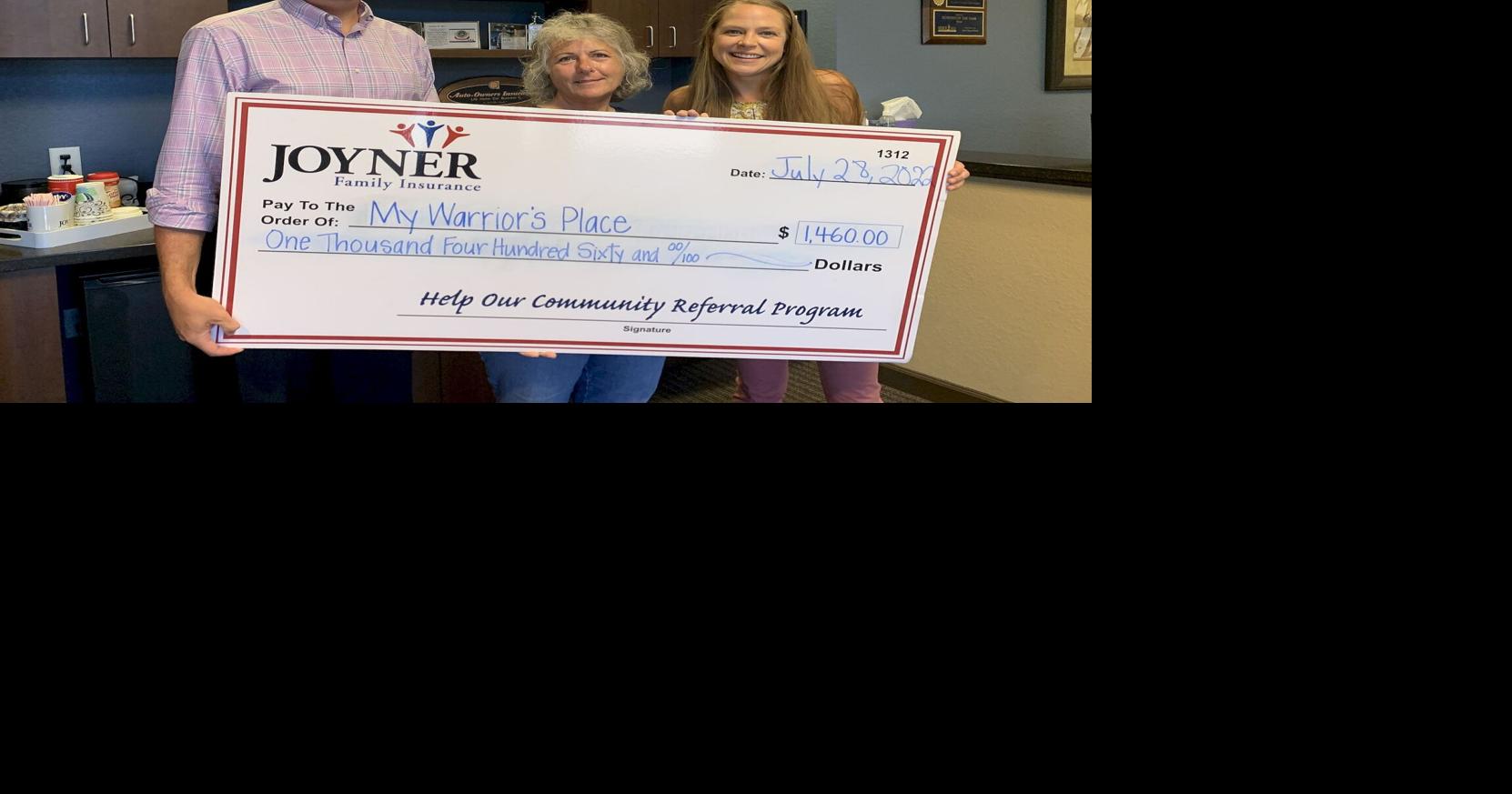 Joyner Family Insurance makes donation to My Warrior's Place | News ...