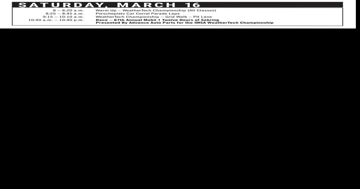 Race Week Schedule | Sebring | yoursun.com