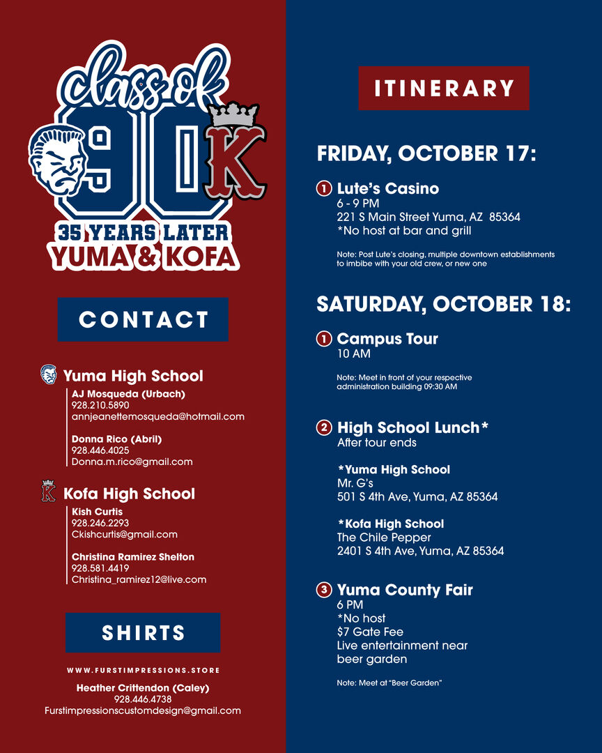Yuma and Kofa High School Class of 1990, 35th Reunion | Calendar ...